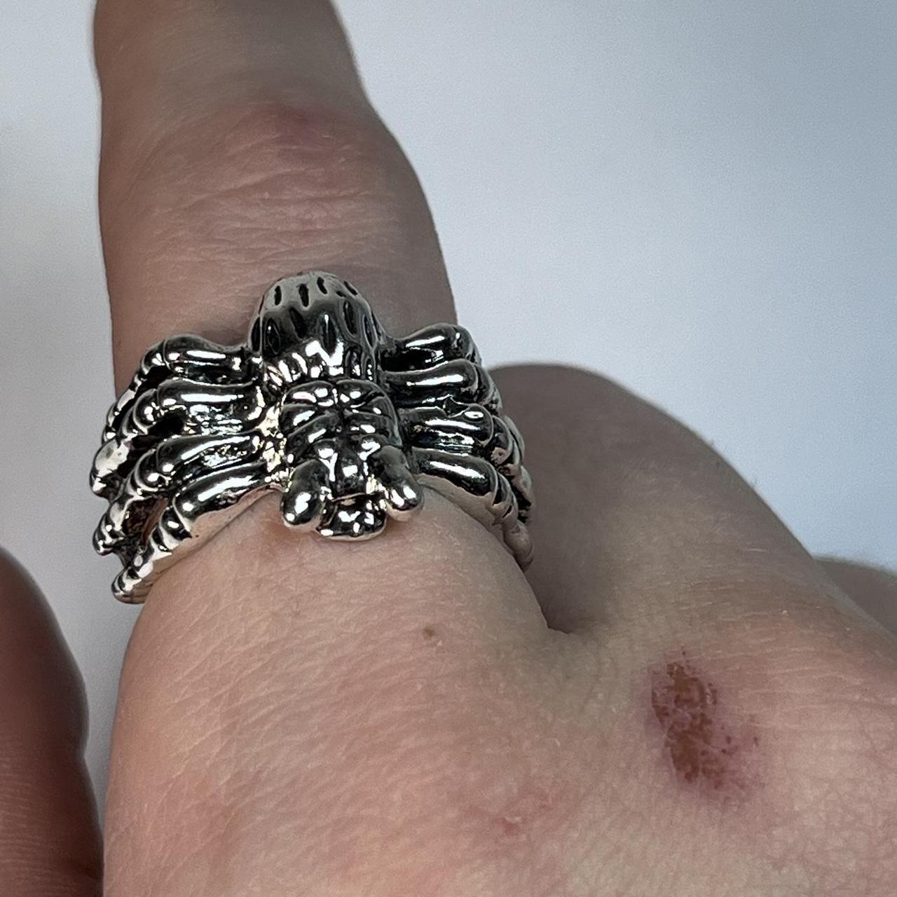 Y2K Skater Silver Spider Ring Size: 9... - Depop