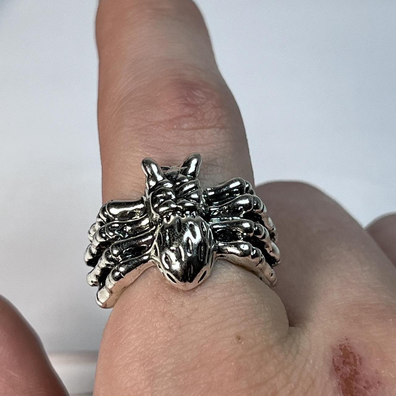 Y2K Skater Silver Spider Ring Size: 9... - Depop