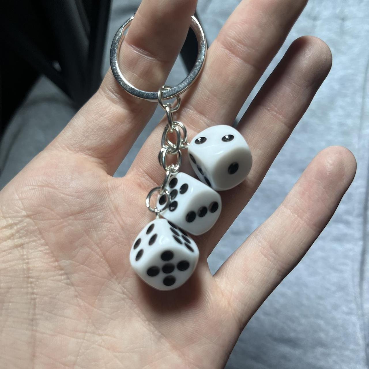 cyber y2k / 2000s white dice keychain this keychain... - Depop