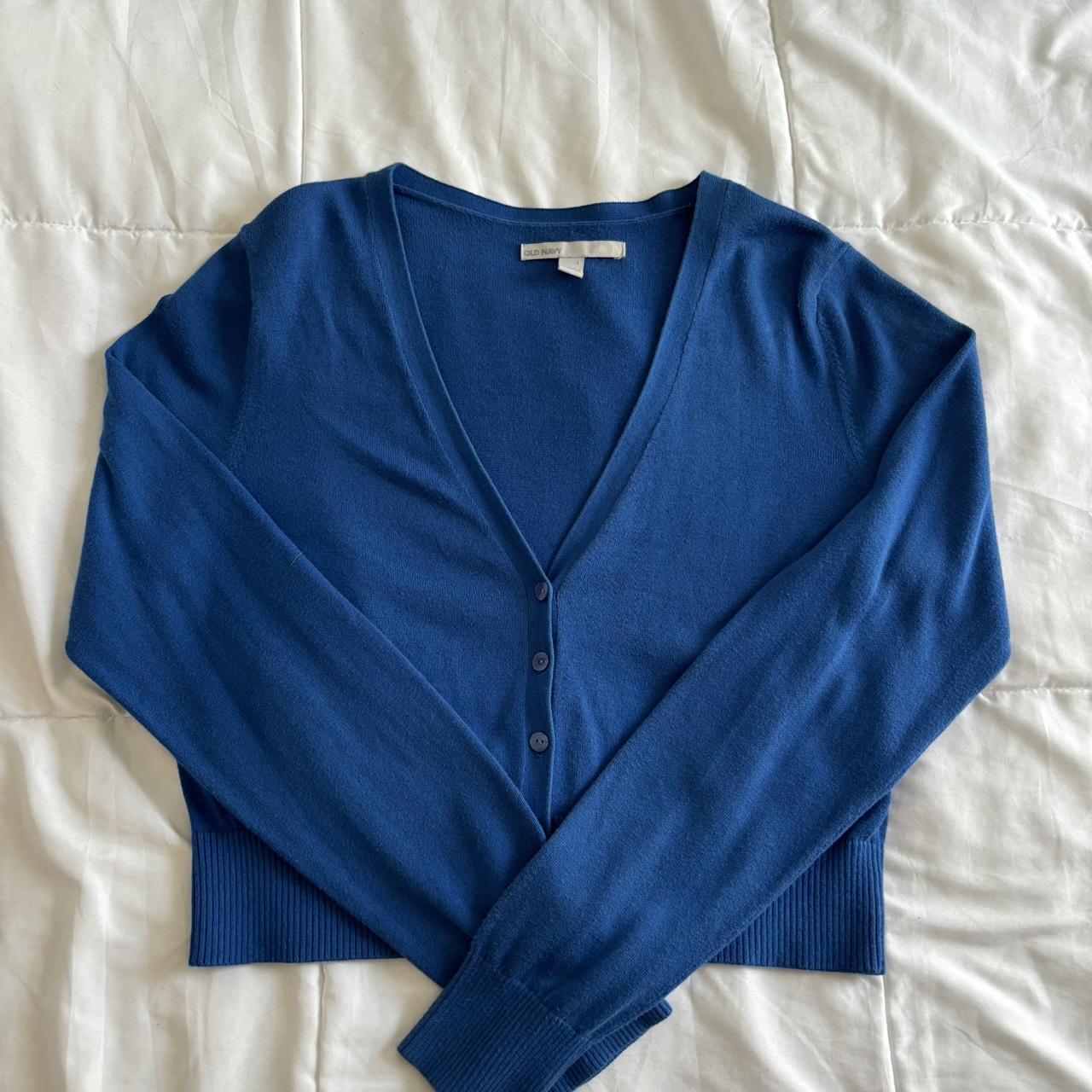 90s Old Navy blue cardigan sweater Size L but first... - Depop