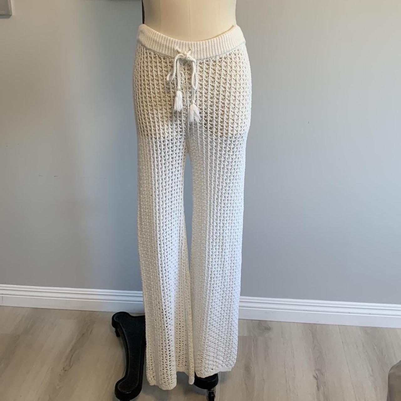 Crochet White Drawstring Pants No tag please see... - Depop