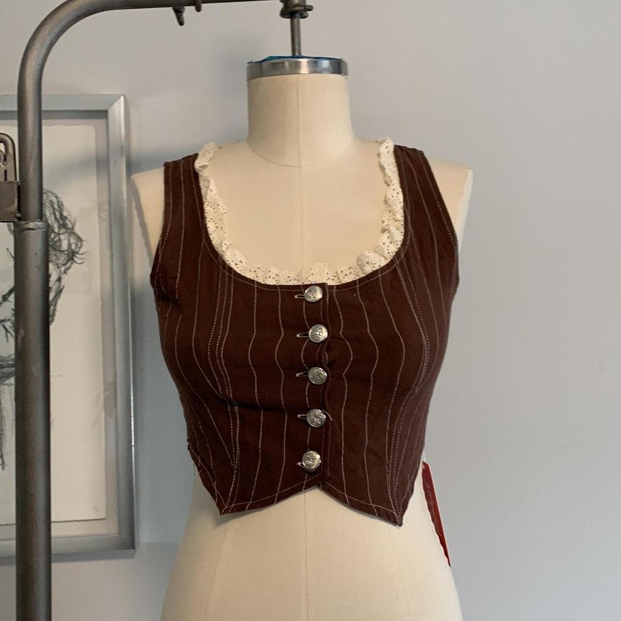 NEW Romwe Pinstripe Crop Vest Soooo retro Doily... - Depop