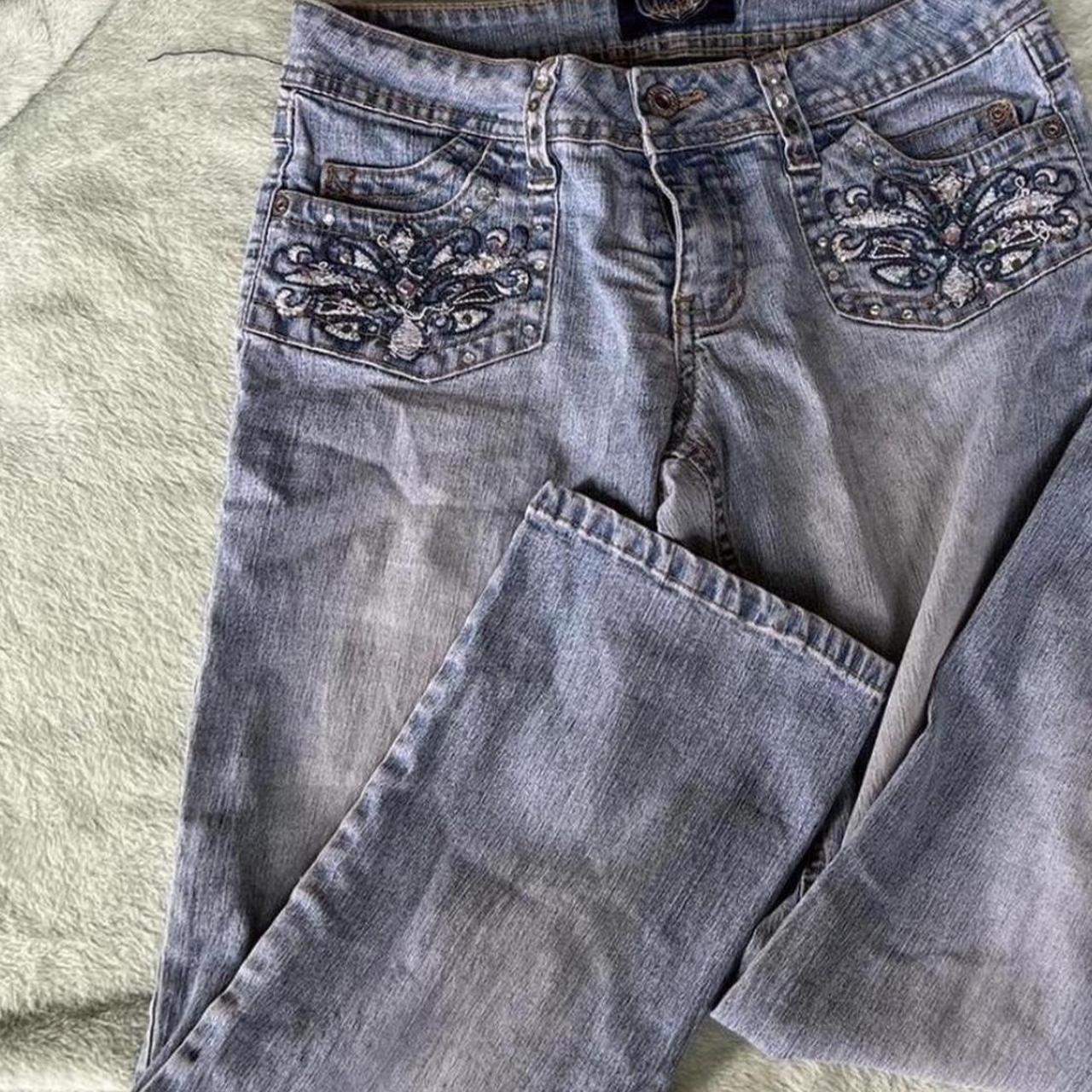 low rise angels rhinestone flare jeans Tagged a... - Depop