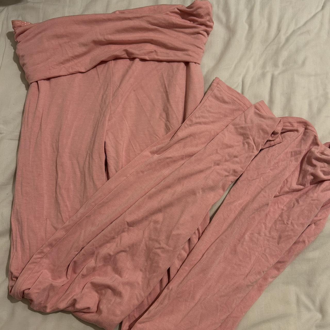 Soft pink wide leg fold over sweatpants #loungewear... | Depop