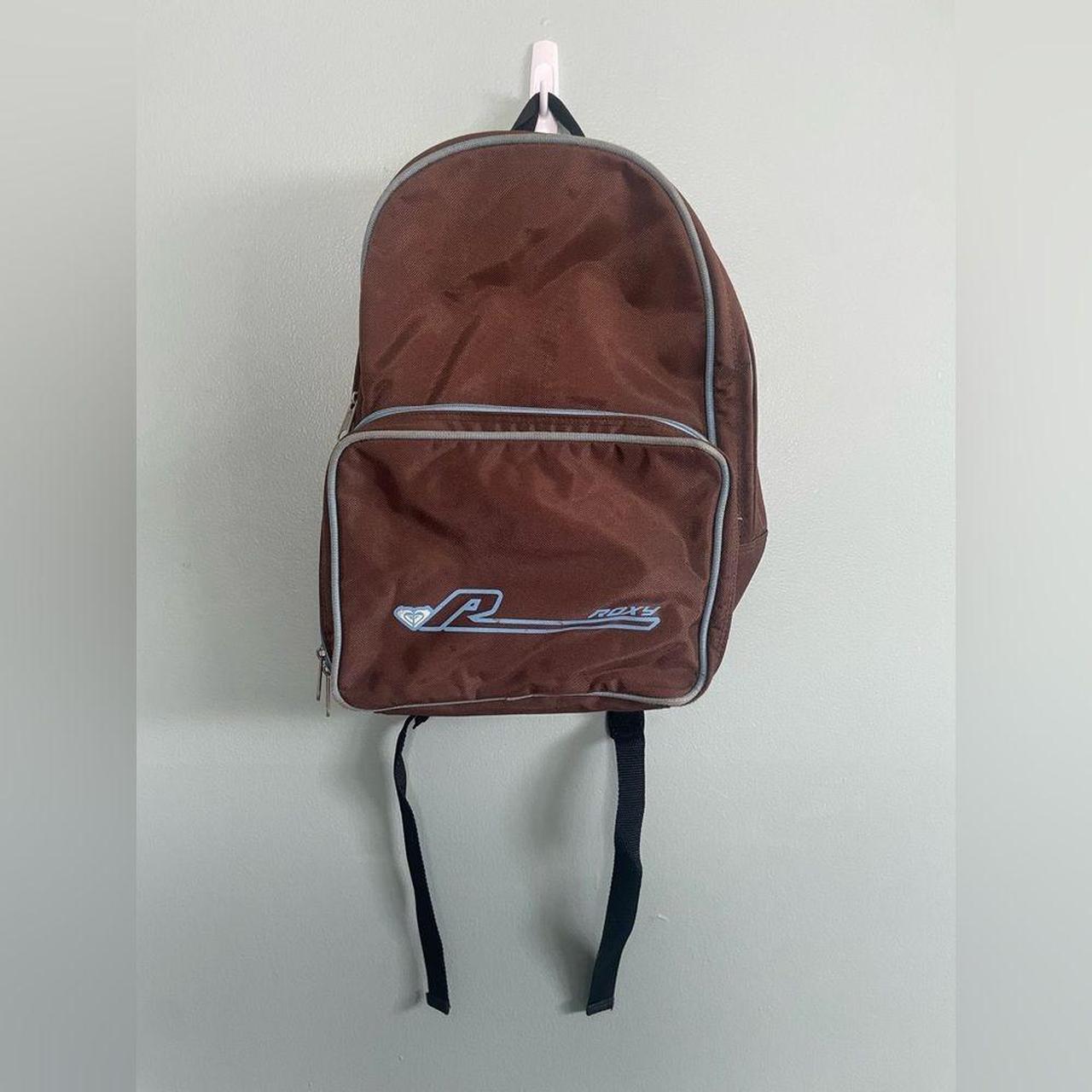 Y2K 2000s Roxy Brown and Blue Nylon Backpack with... - Depop