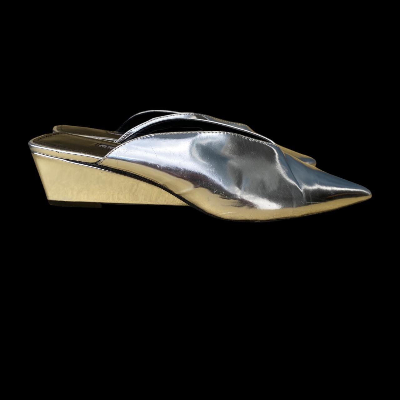 Super cool, silver chrome Charles David mules with a... - Depop