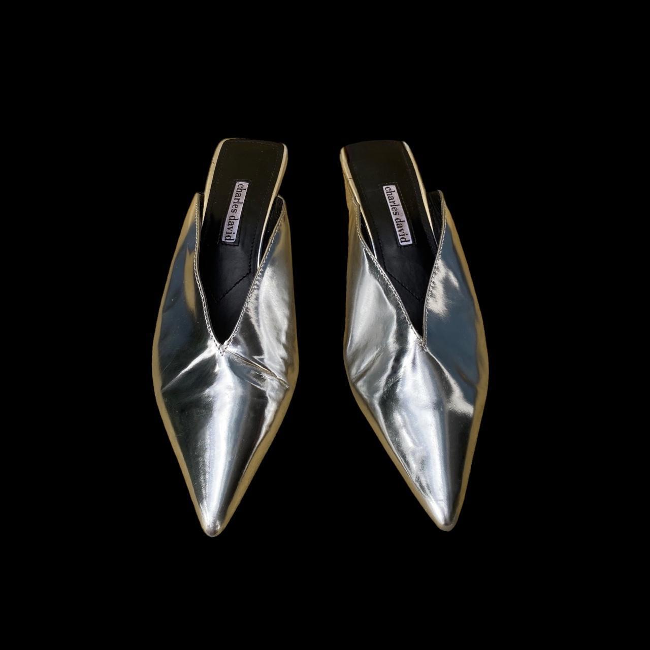 Super cool, silver chrome Charles David mules with a... - Depop