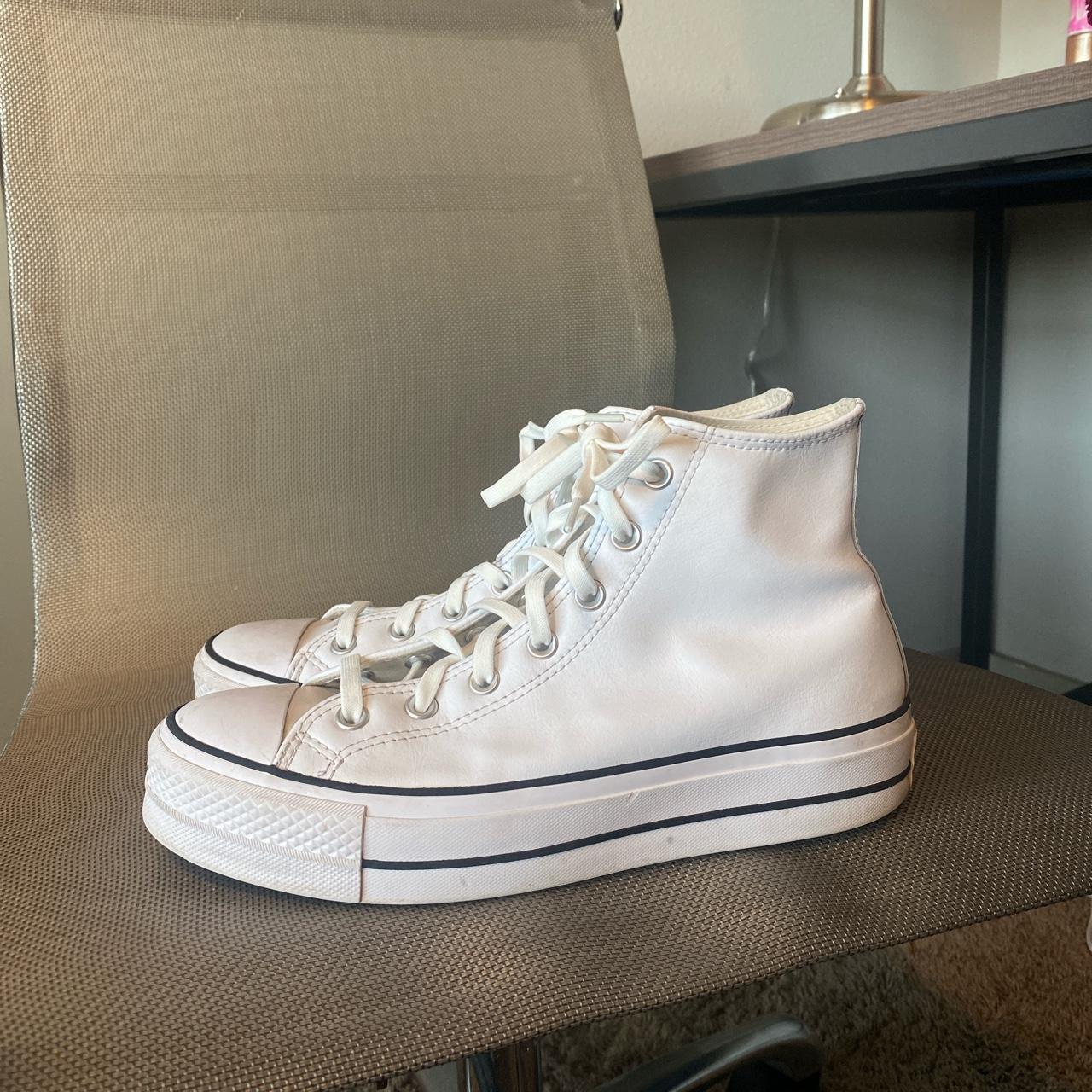 White high top platform converse, leather instead of... - Depop