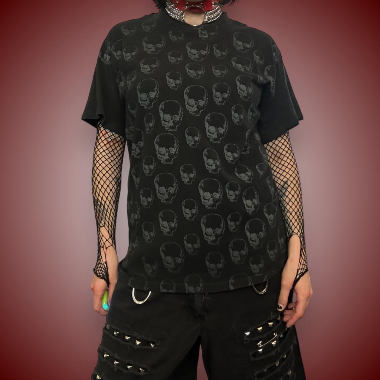 vintage Y2k cyber grunge black and white skull aop... - Depop