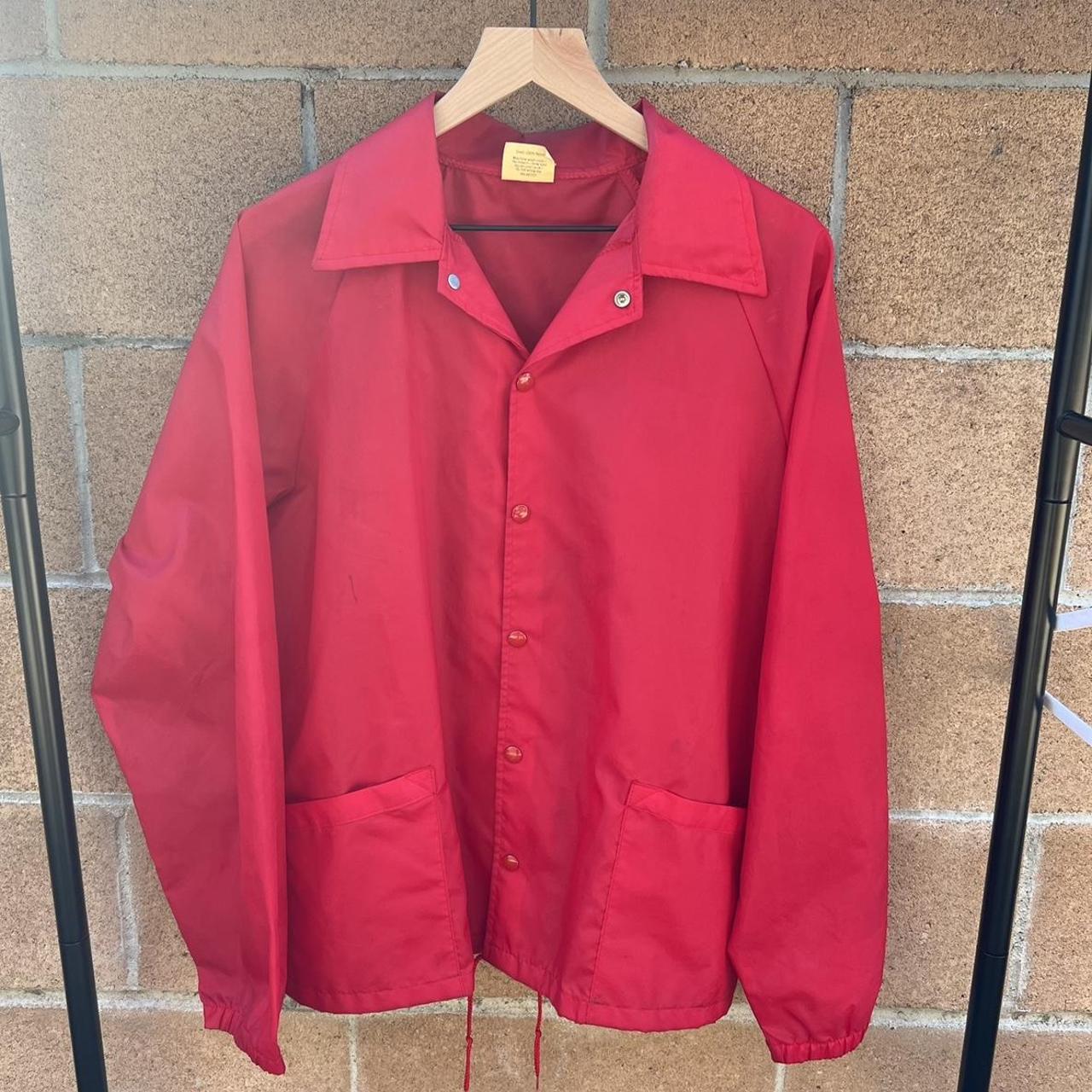vintage red nylon snap up jacket. auburn sportswear... - Depop
