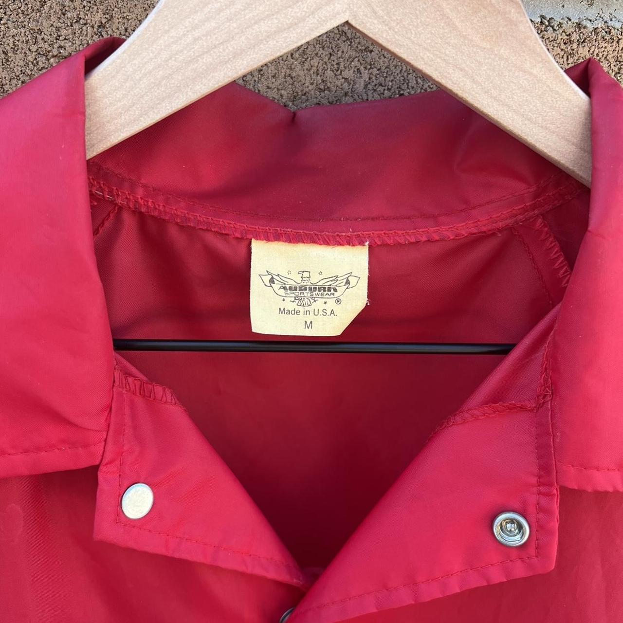 vintage red nylon snap up jacket. auburn sportswear... - Depop