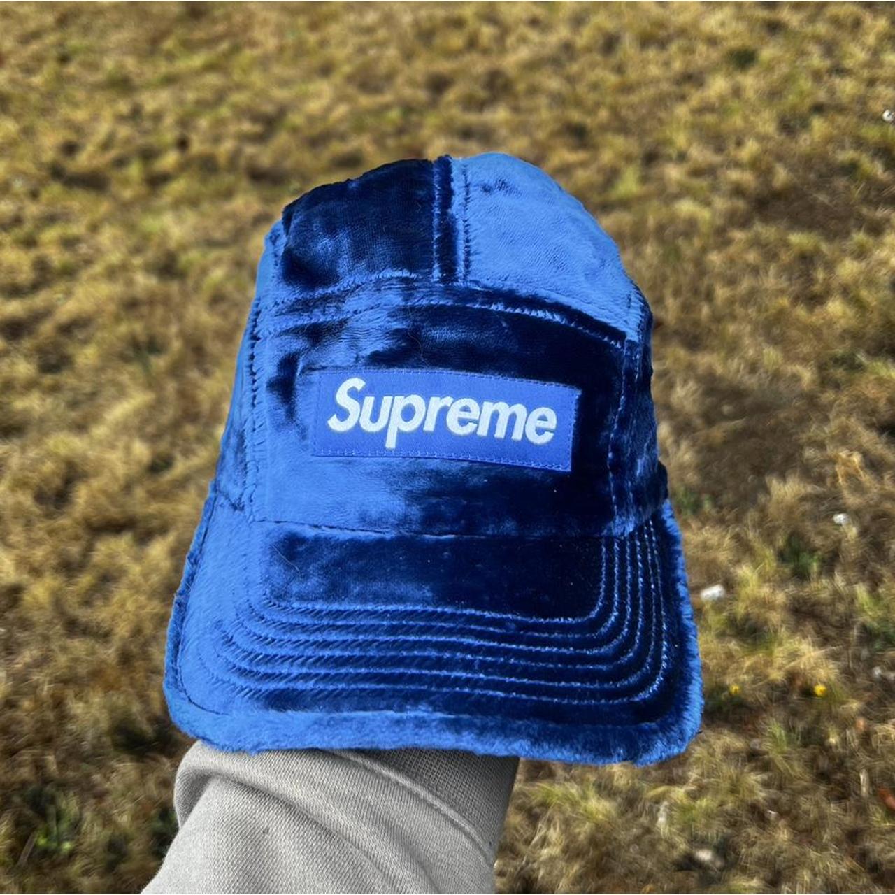 New Supreme blue velvet suede hat. Worn maybe once,... - Depop