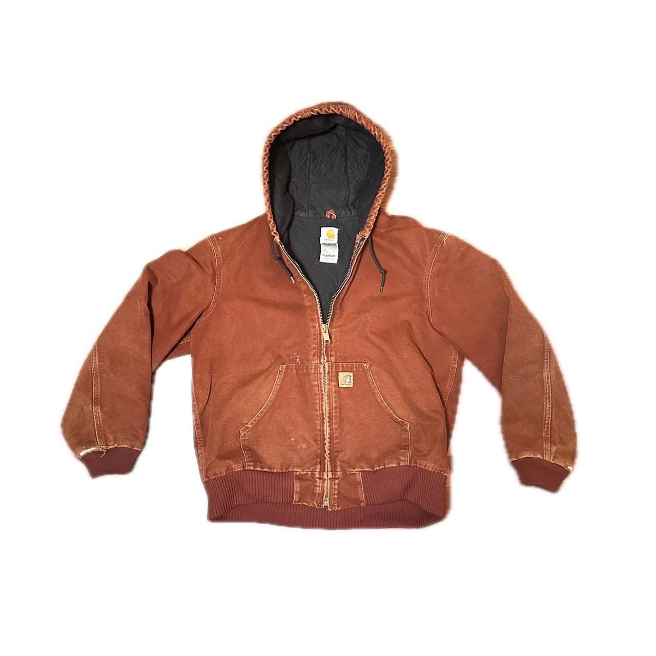 Vintage Maroon Carhartt Hooded Work Jacket Size... - Depop