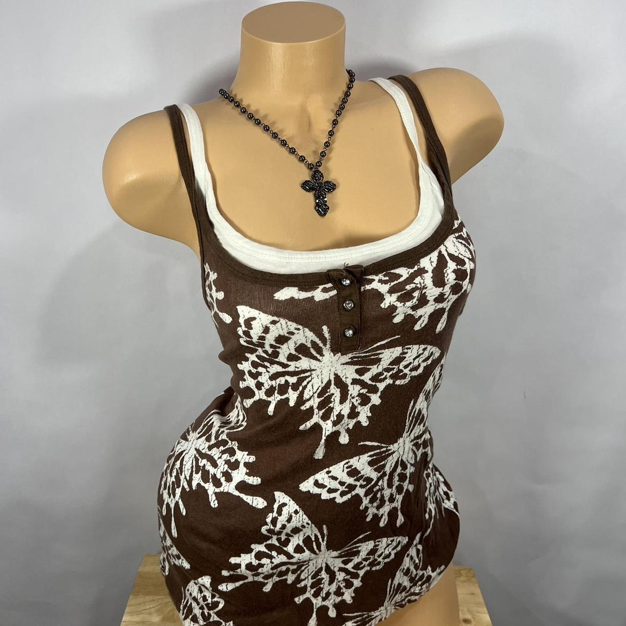 Y2k double layered butterfly cami top Literally TO... - Depop