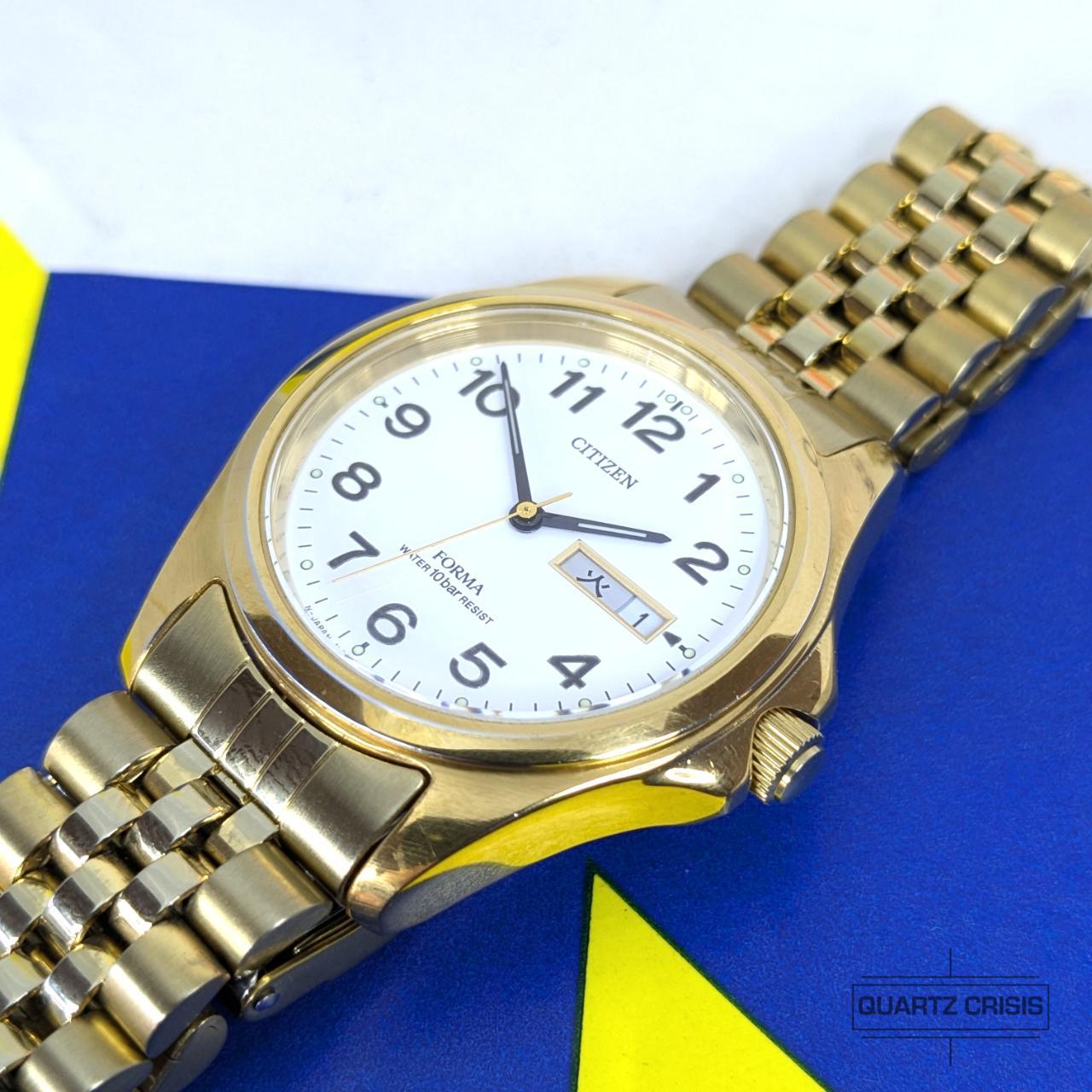 1989 Citizen Forma Gold Day-Date Quartz Dress Watch... - Depop