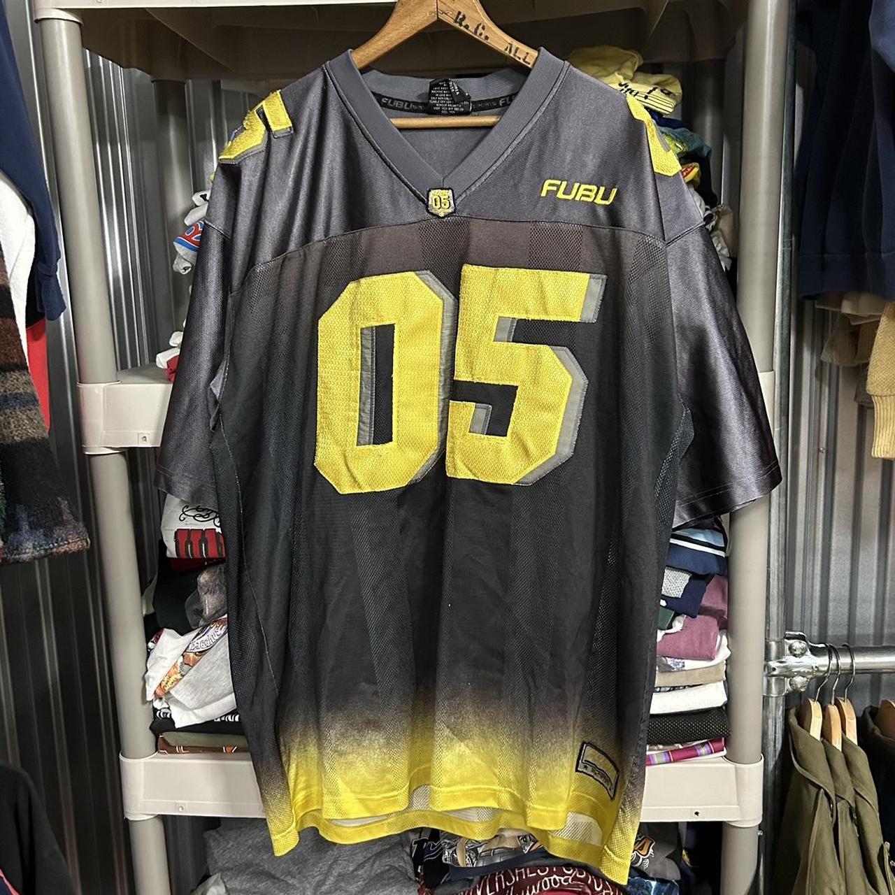 Y2K FUBU Jersey Yellow Black Stitched Football Style... - Depop