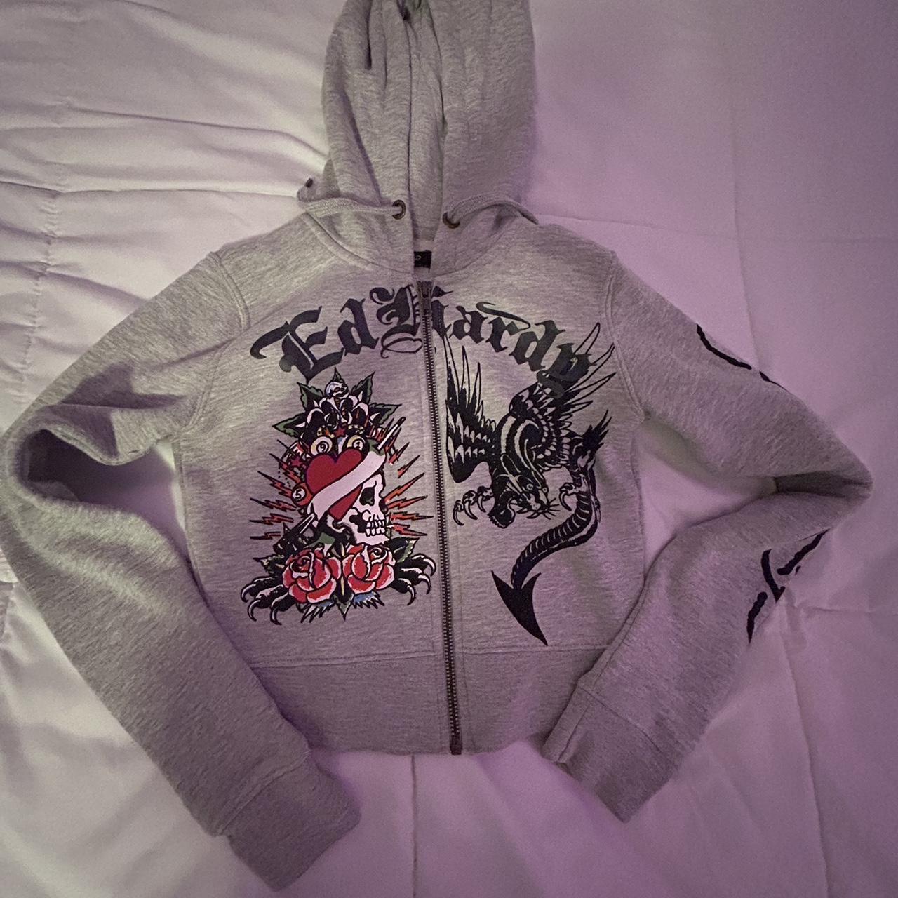 ED HARDY Y2K Ed Hardy cropped hoodie SIZE... - Depop