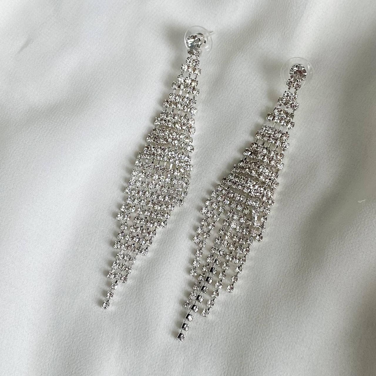 Silver Geometric Rhinestone Waterfall... - Depop