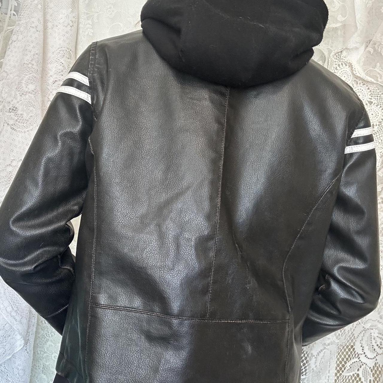 Vintage George leather jacket with hoodie attached.... - Depop