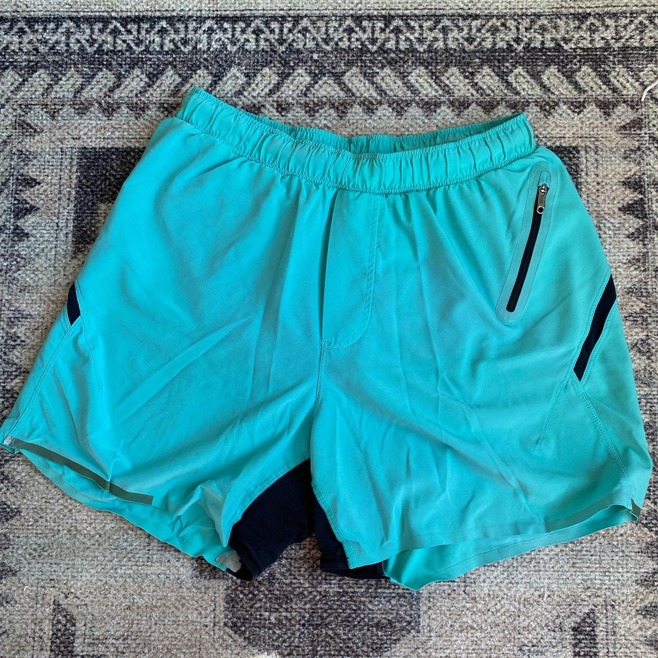 men’s light blue lululemon athletic shorts (with... - Depop