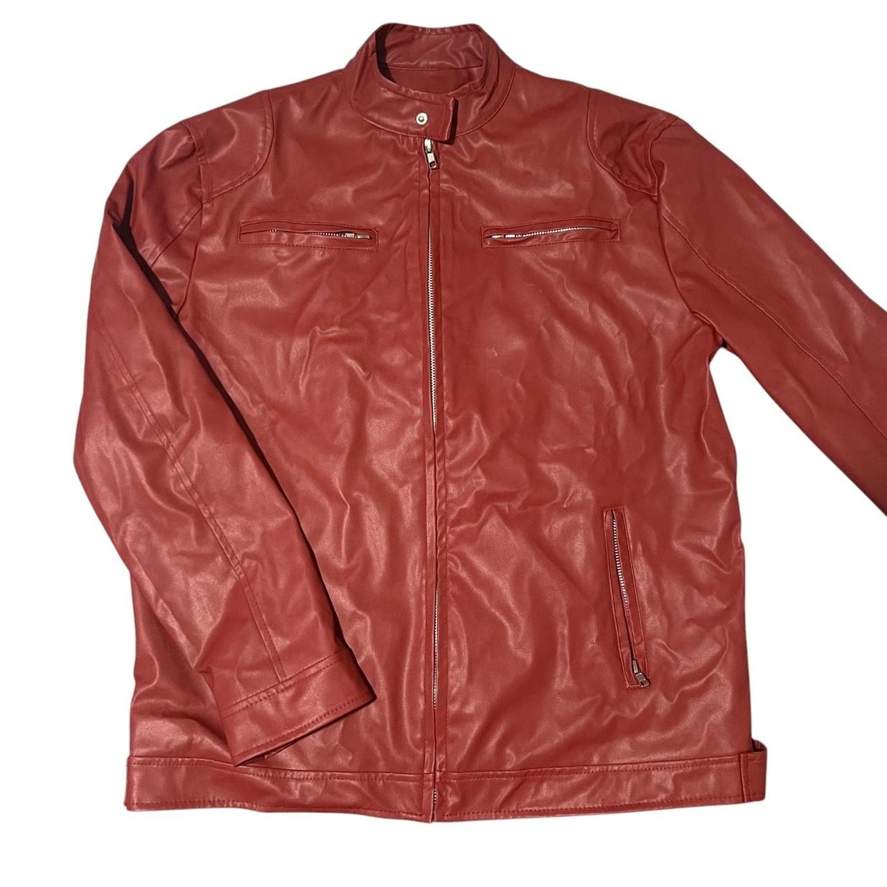 Red Faux Leather Jacket - Depop