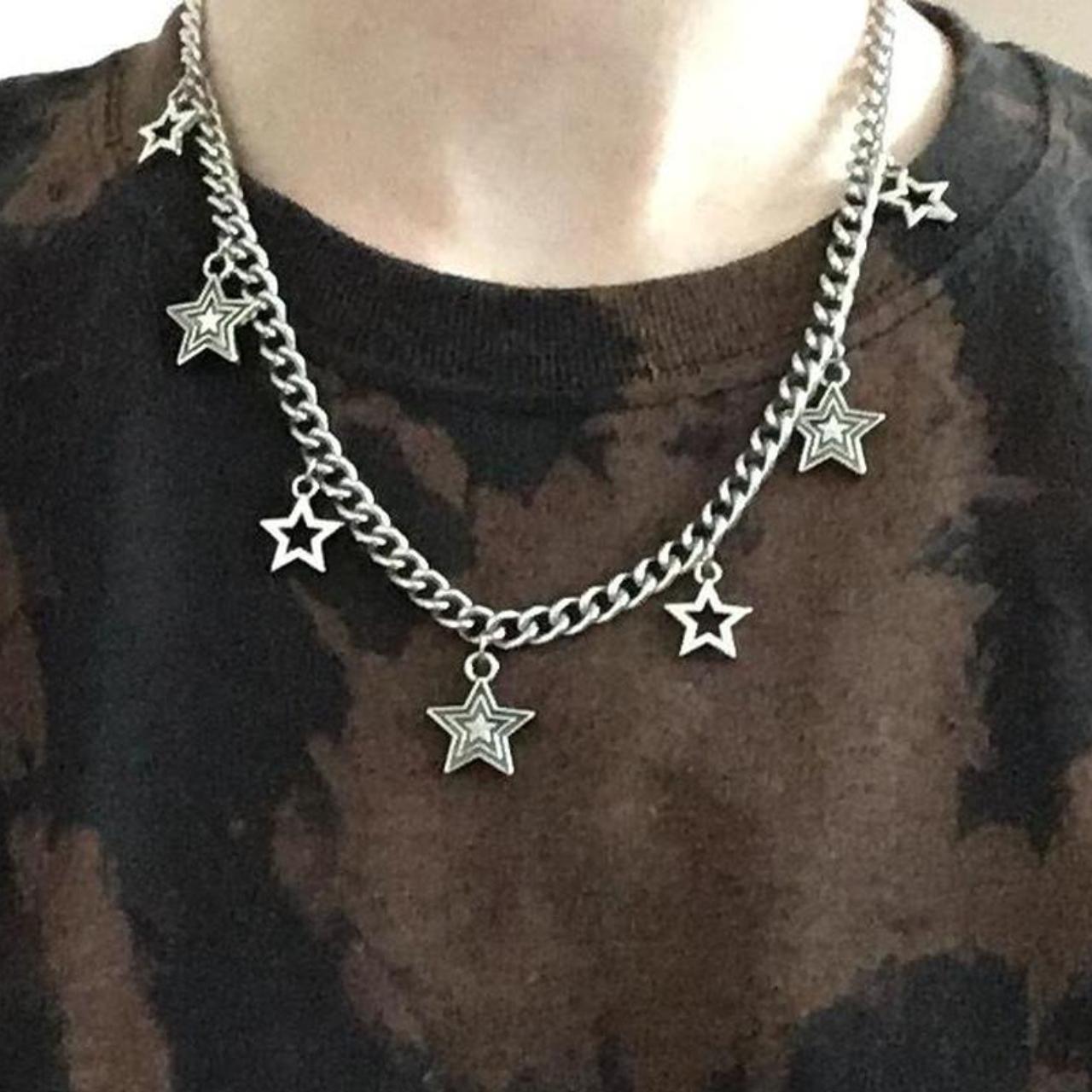 star necklace / curb chain with star pendants / star... - Depop