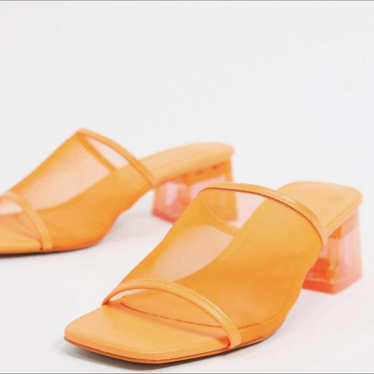 Orange open toe heeled mules size 7... - Depop