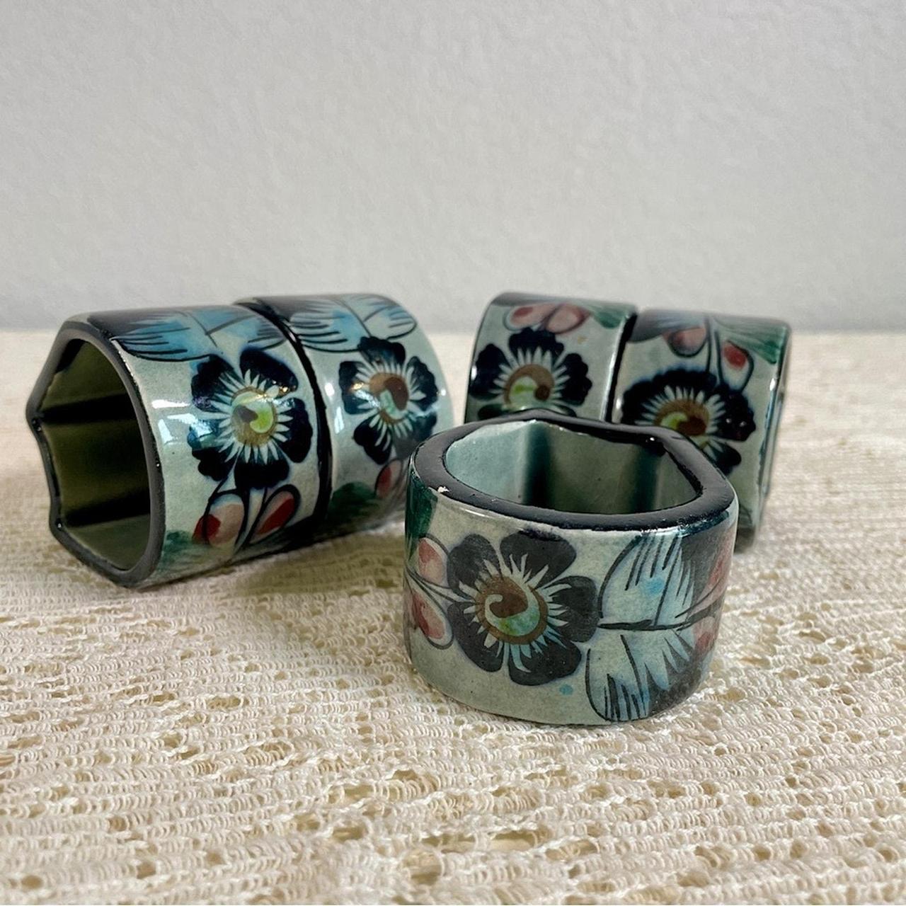 Set of 5 ceramic pottery napkin rings with a muted... - Depop