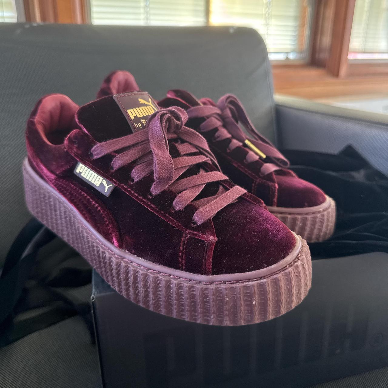 Burgundy velvet Puma x Fenty creeper trainers Worn... | Depop