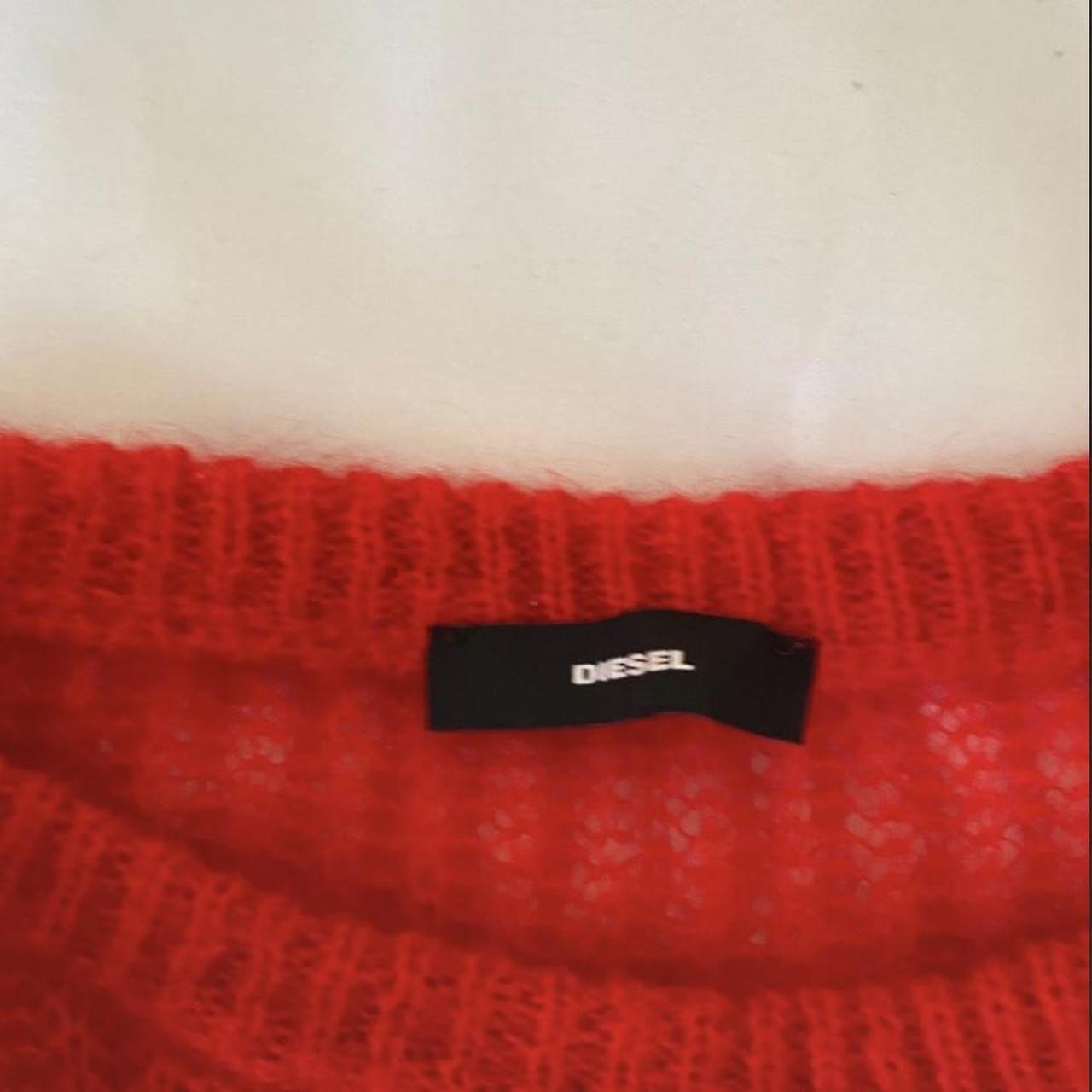 Diesel sweater crew neck distressed red white black... - Depop