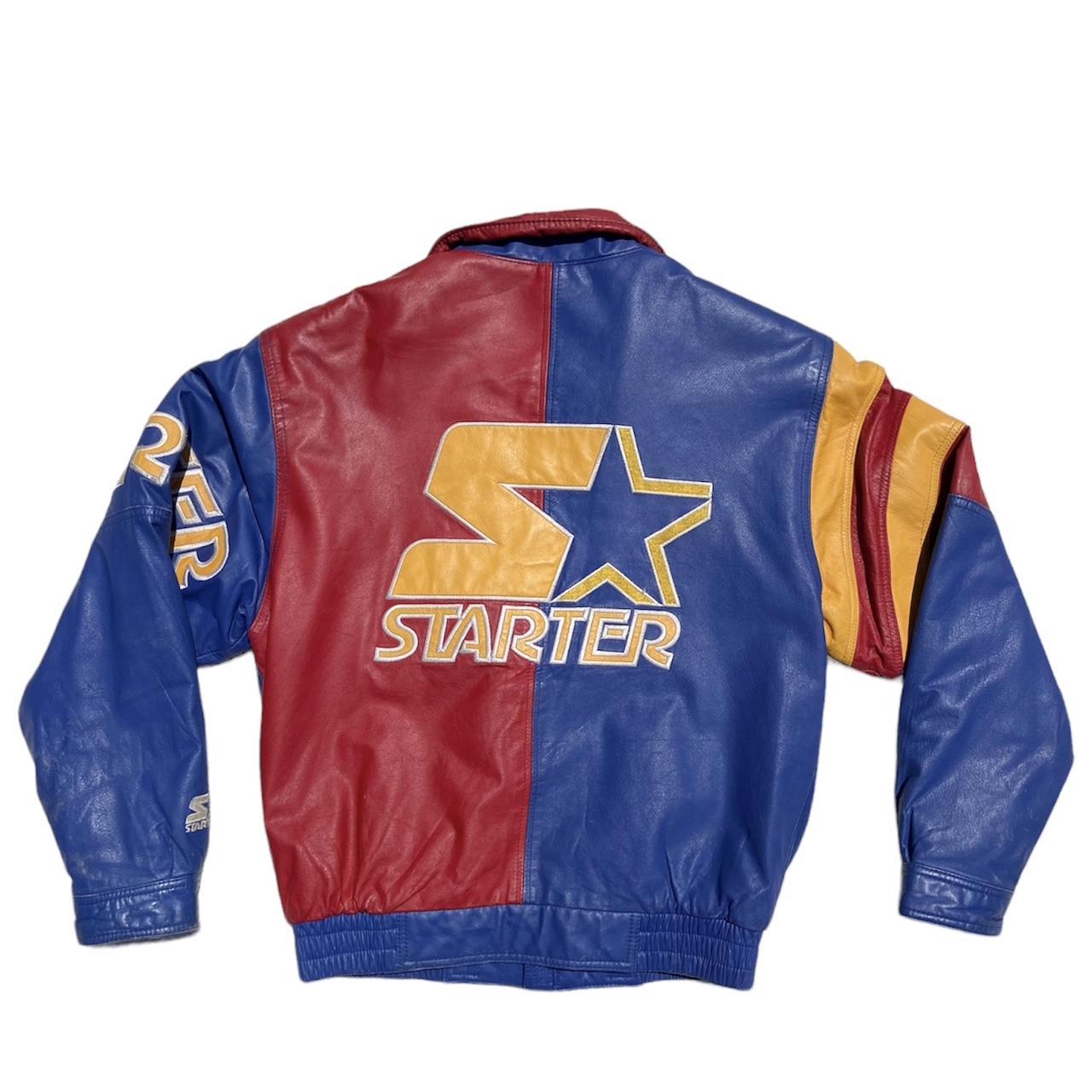 Large Vintage 90s Genuine Leather Starter Jacket. In... - Depop