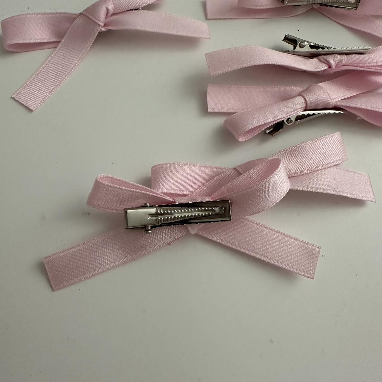 6 pieces pink bow / ribbon hair clips pink... - Depop