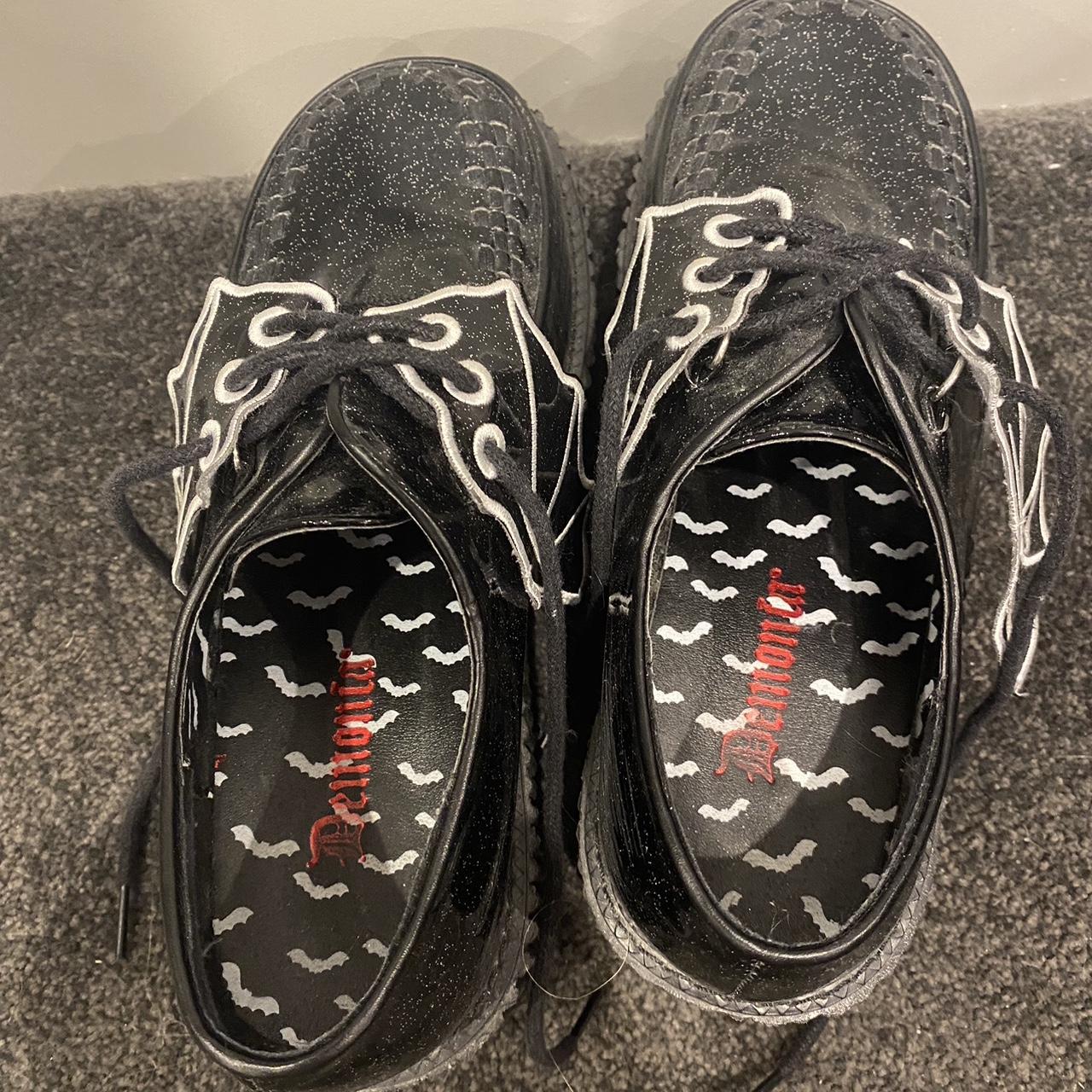 DEMONIA CREEPER-205 - BLACK GLITTER VINYL BAT Black... | Depop