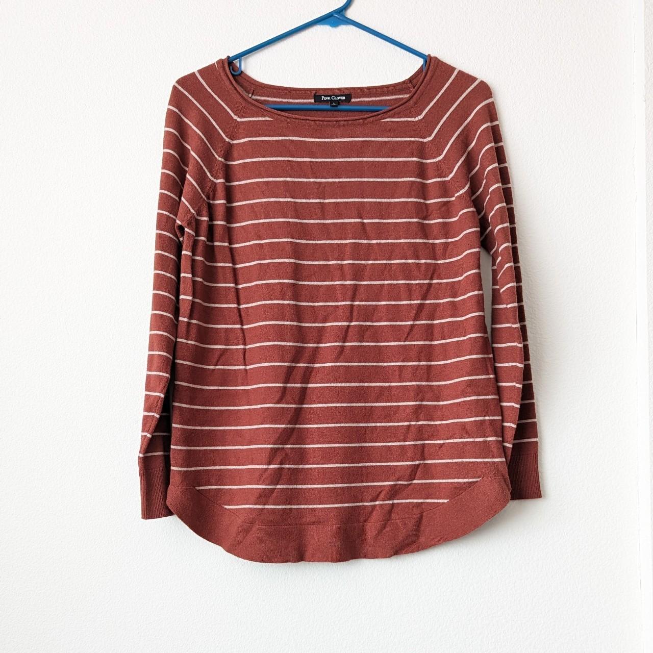 Burnt orange striped long-sleeved boat neck top.... - Depop