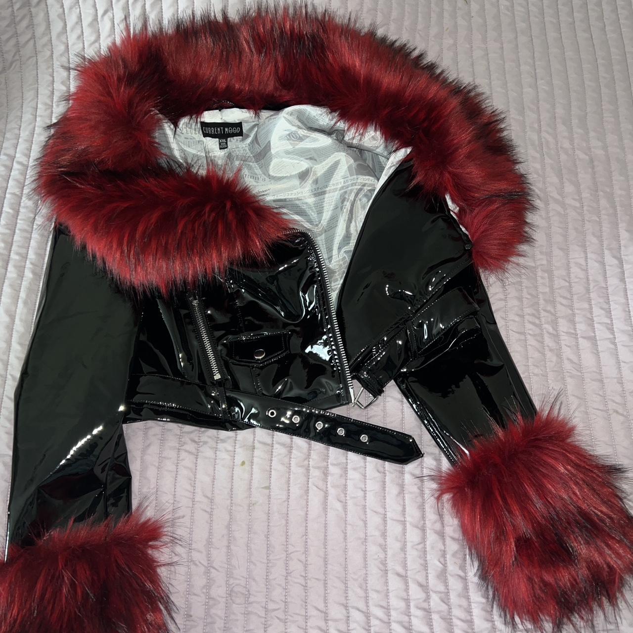 2x Leather Jacket with faux red fur The fur around... - Depop