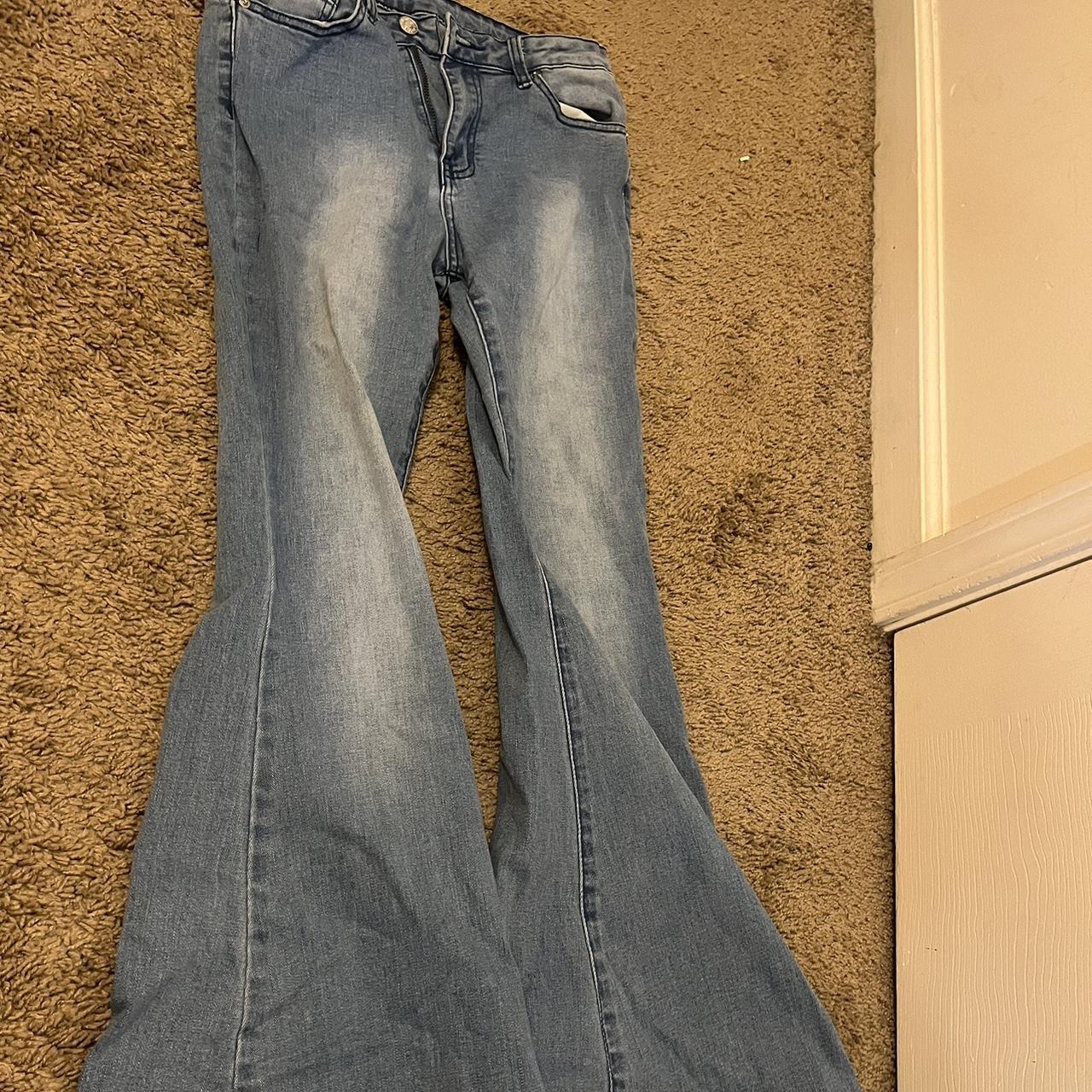 shien flare jeans size small low rise worn 2x - Depop