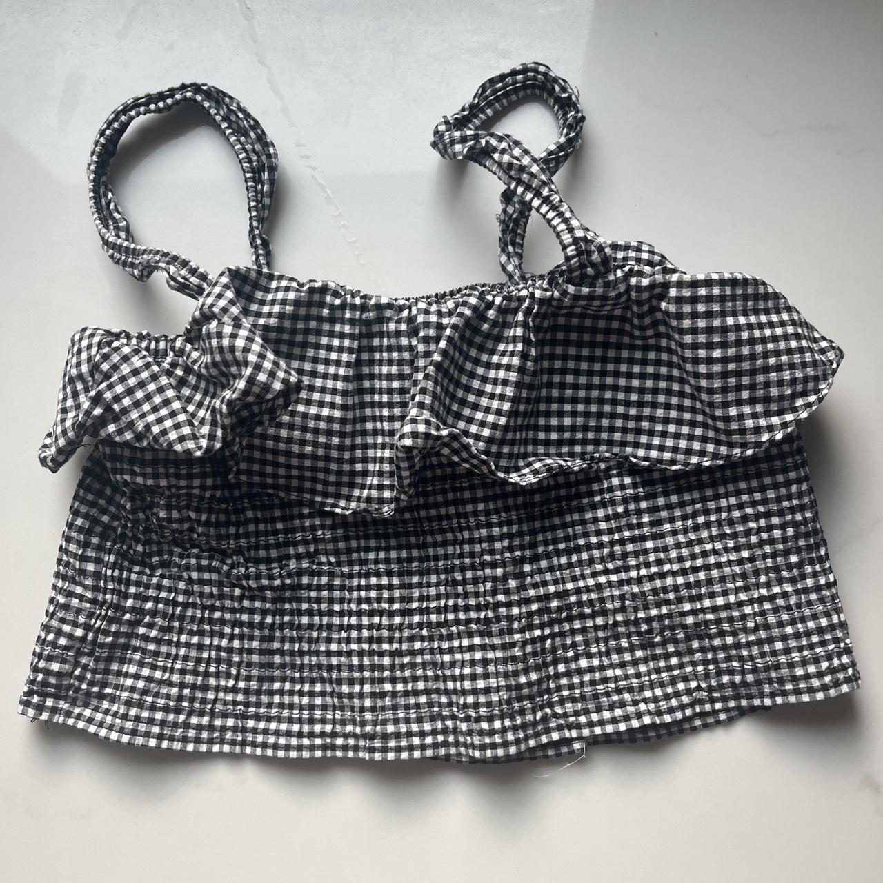 Black and white gingham ruffle top! Thick material,... - Depop