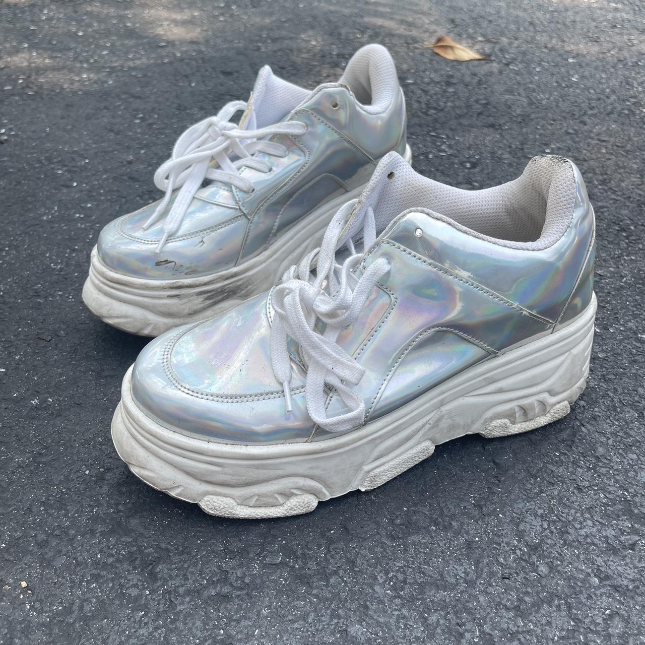 super cute platform holographic rave sneakers... - Depop