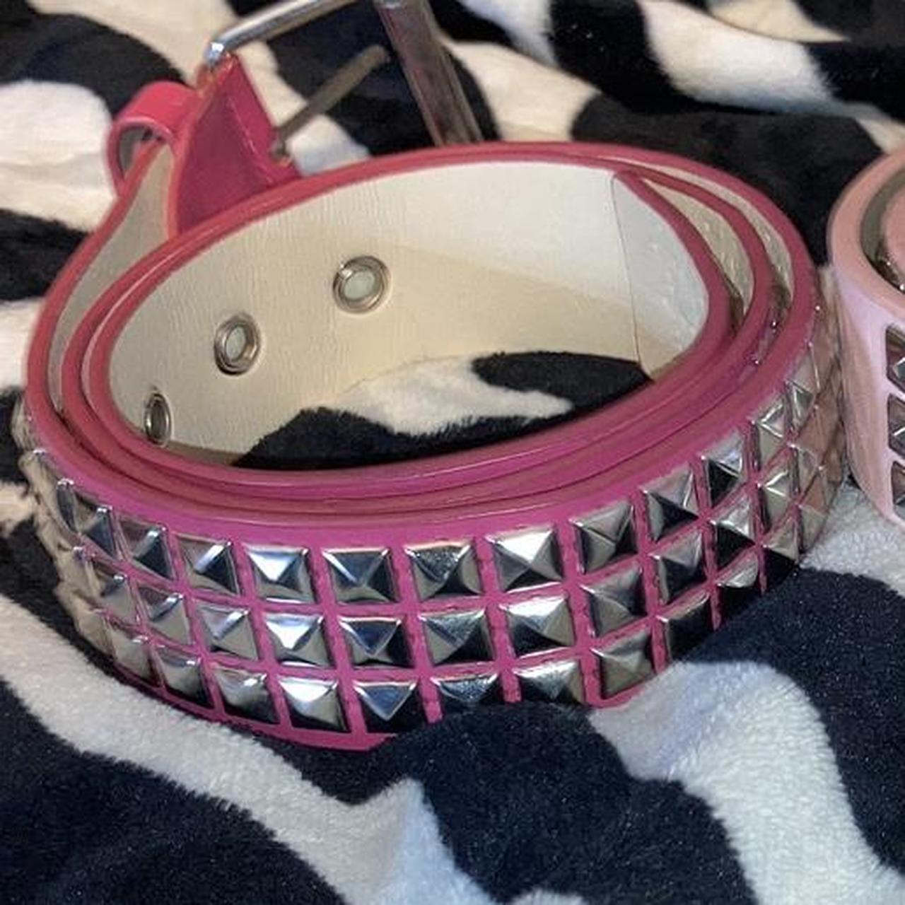 Hot pink studded belt last hole reaches 34’ #scene... - Depop