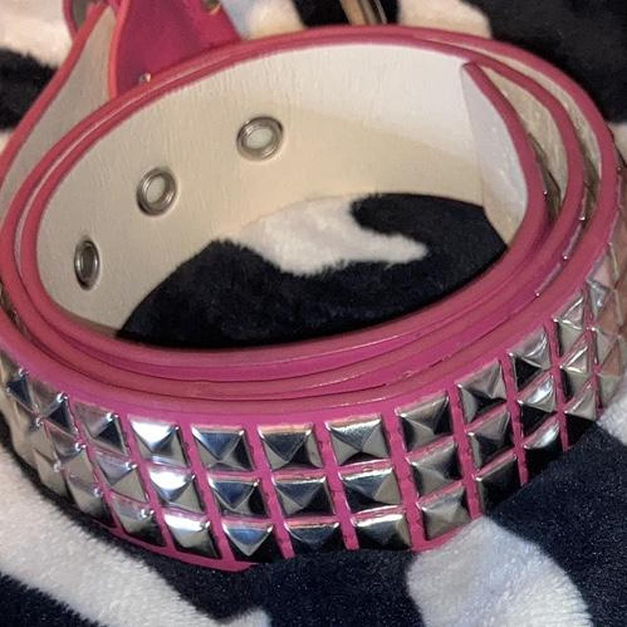 Hot pink studded belt last hole reaches 34’ #scene... - Depop