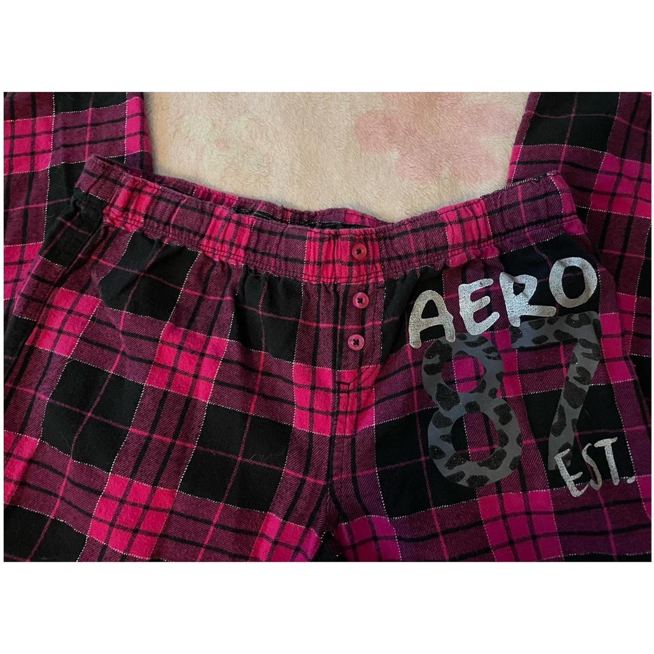 Aeropostale pink and black est 87 plaid pants size... - Depop