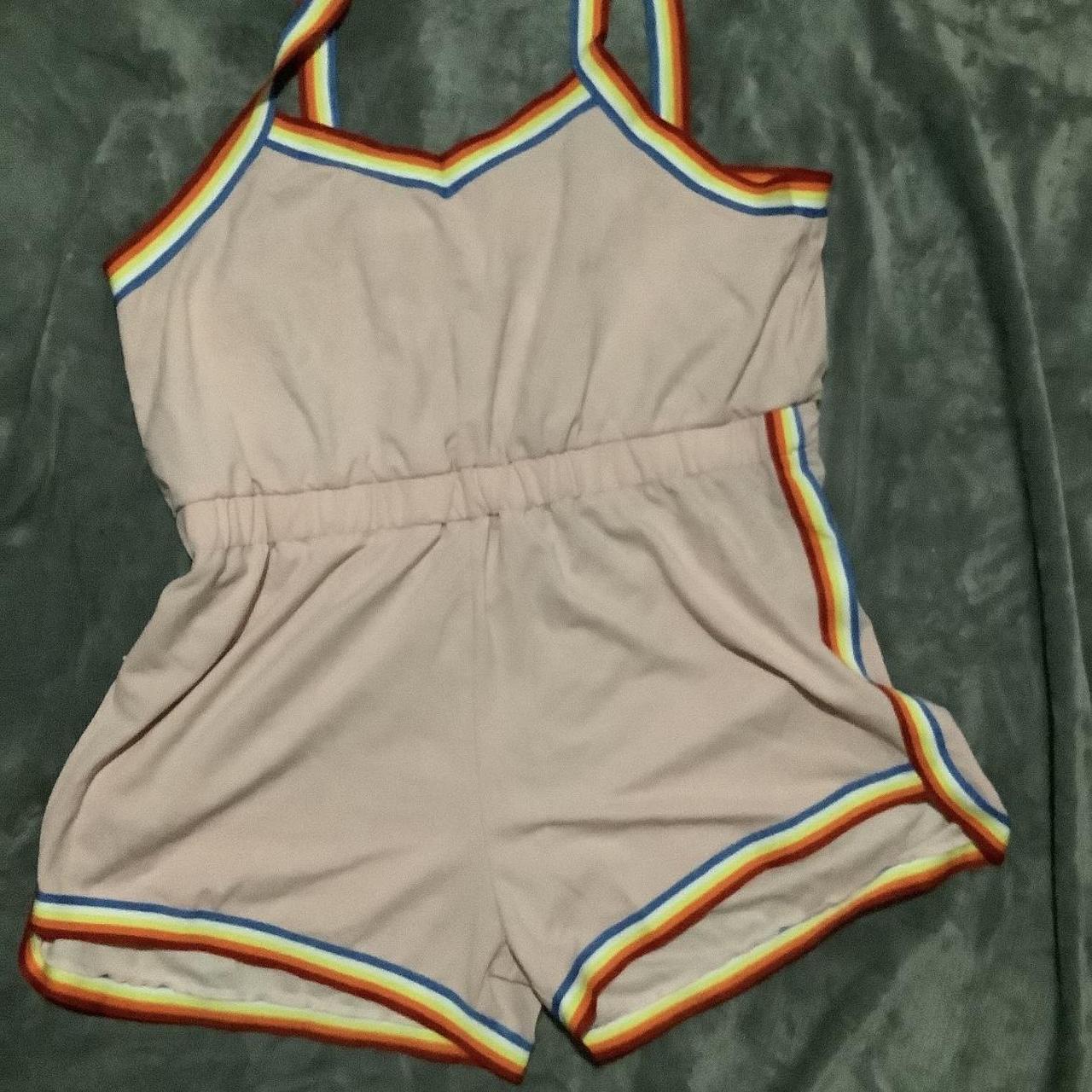 Women’s plus size romper. Light Pink with Rainbow... - Depop