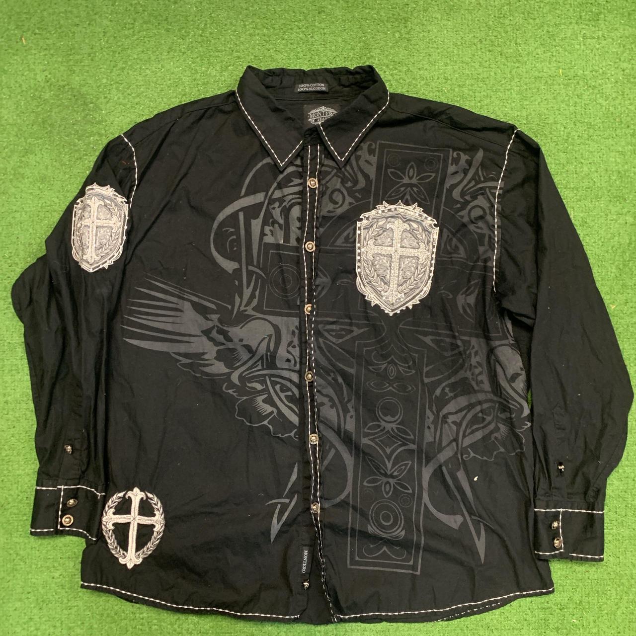 Vintage y2k affliction style grunge button up shirt... - Depop