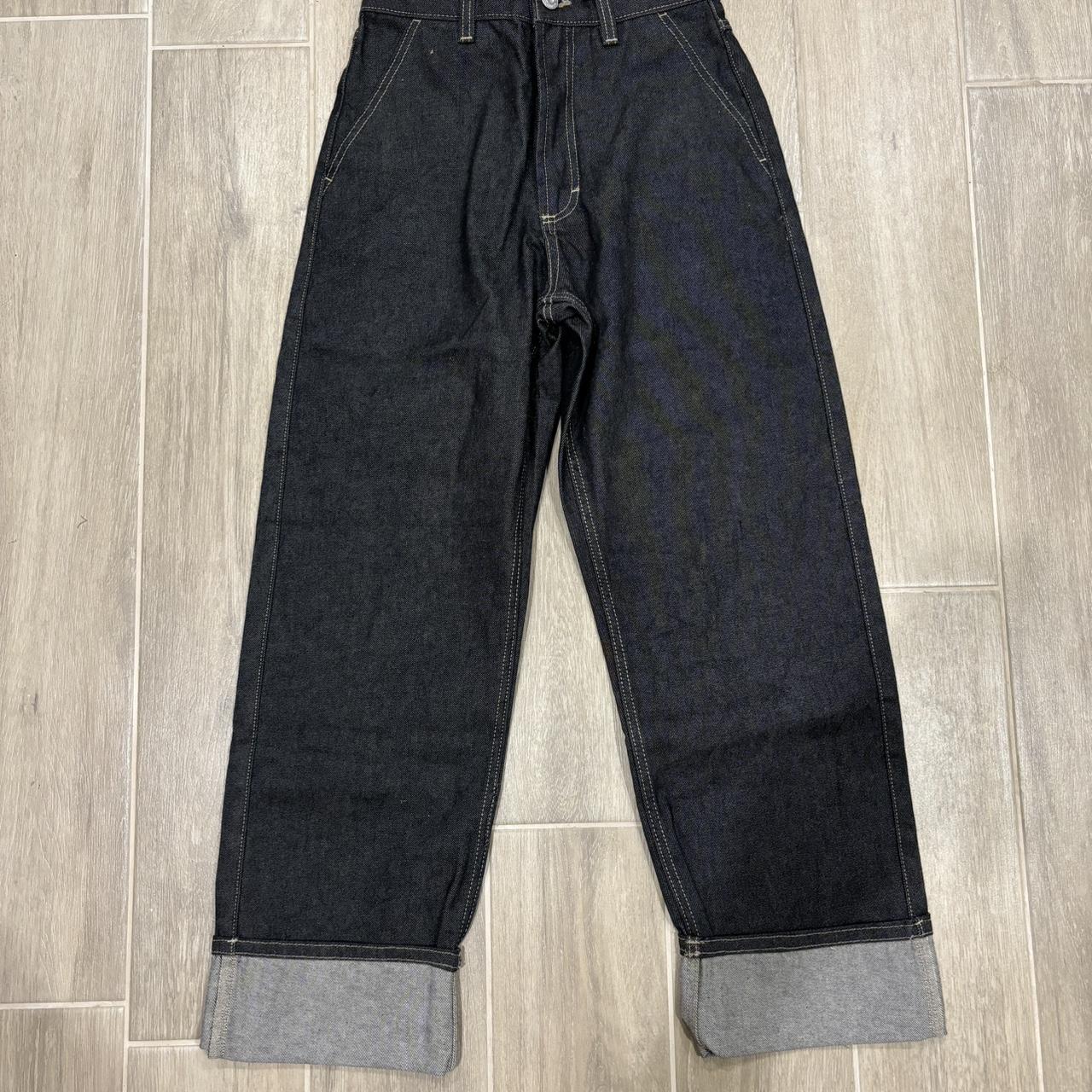 Bershka Baggy Raw Denim jeans with turn-up hems.... - Depop