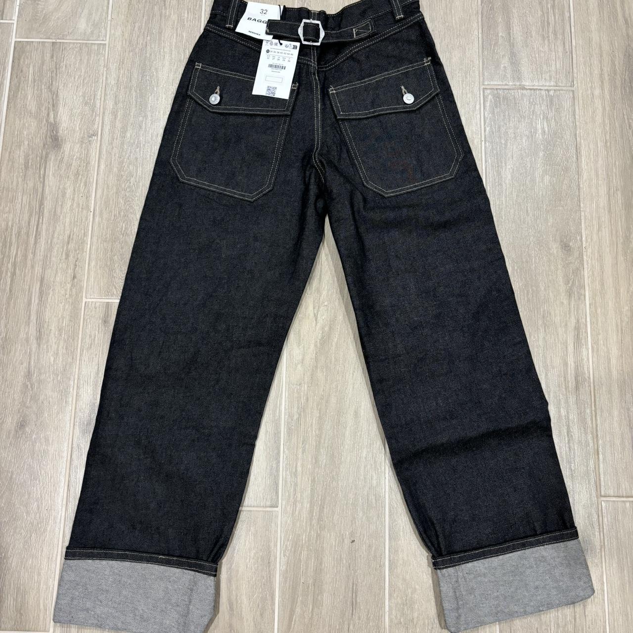 Bershka Baggy Raw Denim jeans with turn-up hems.... - Depop