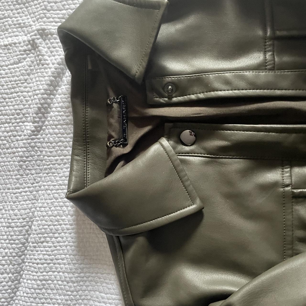Cropped Brown Leather Button Up Jacket bottom seam... - Depop