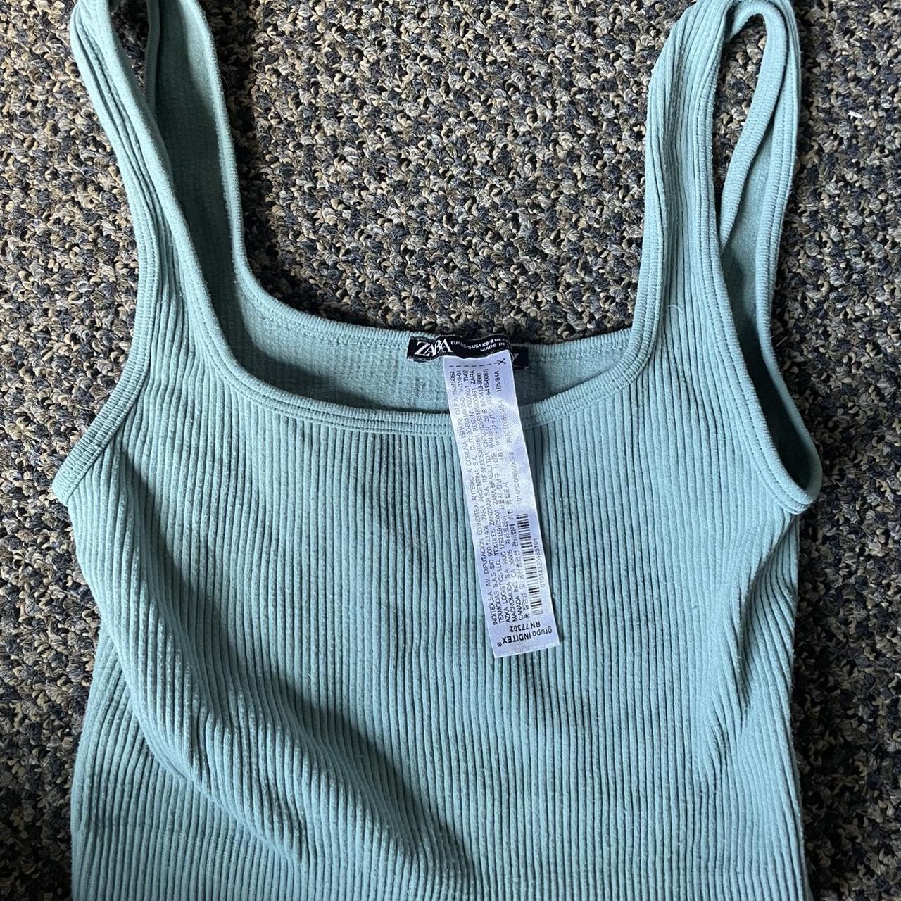 Zara Teal Small/medium Ribbed Crop Tank Top - Depop