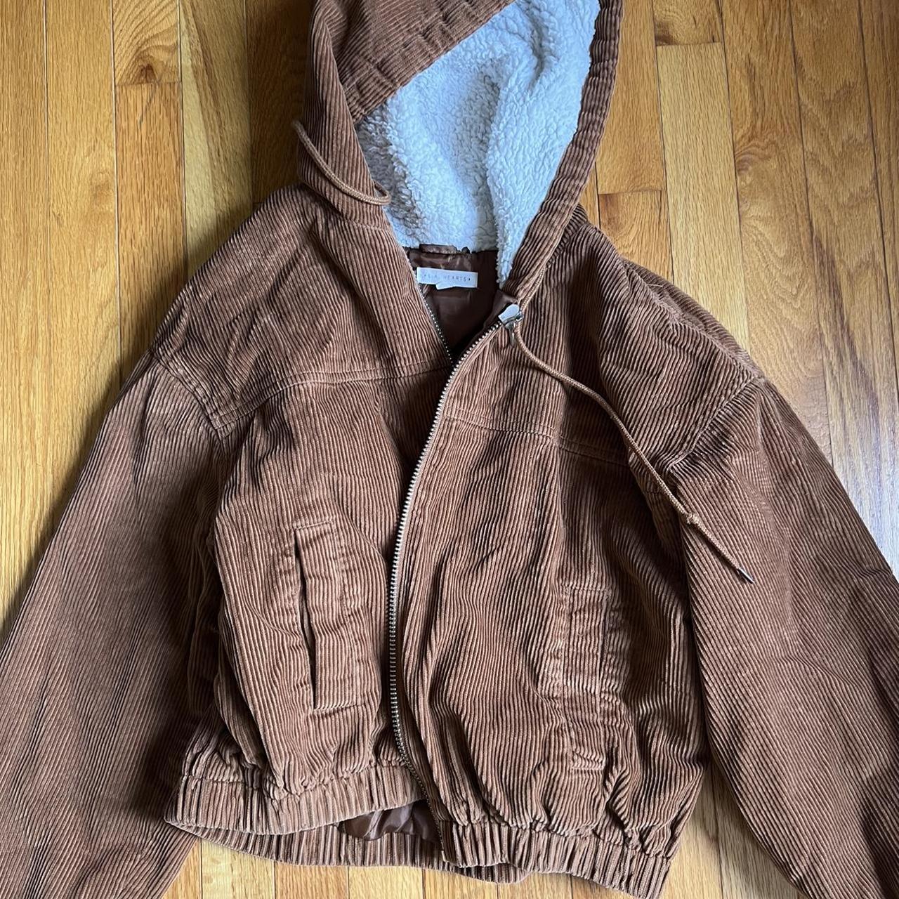LA Hearts Pacsun Brown Corduroy White Fuzzy Hooded... - Depop