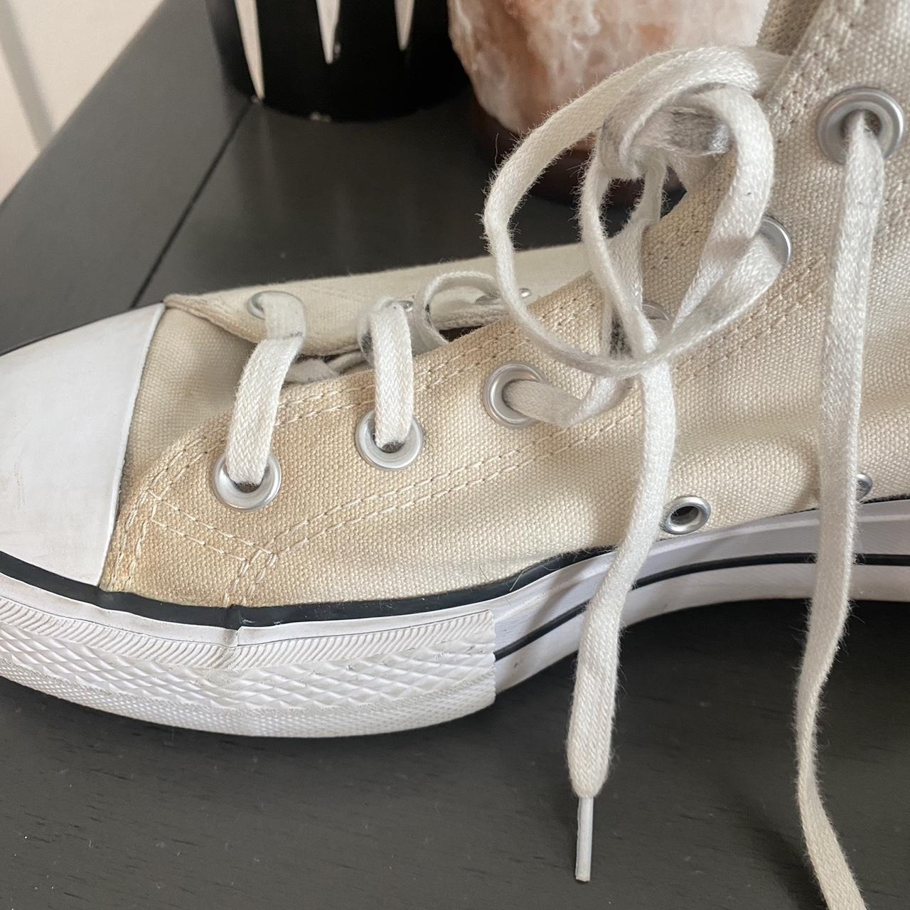 White High Top Platform converse, a little stained... - Depop
