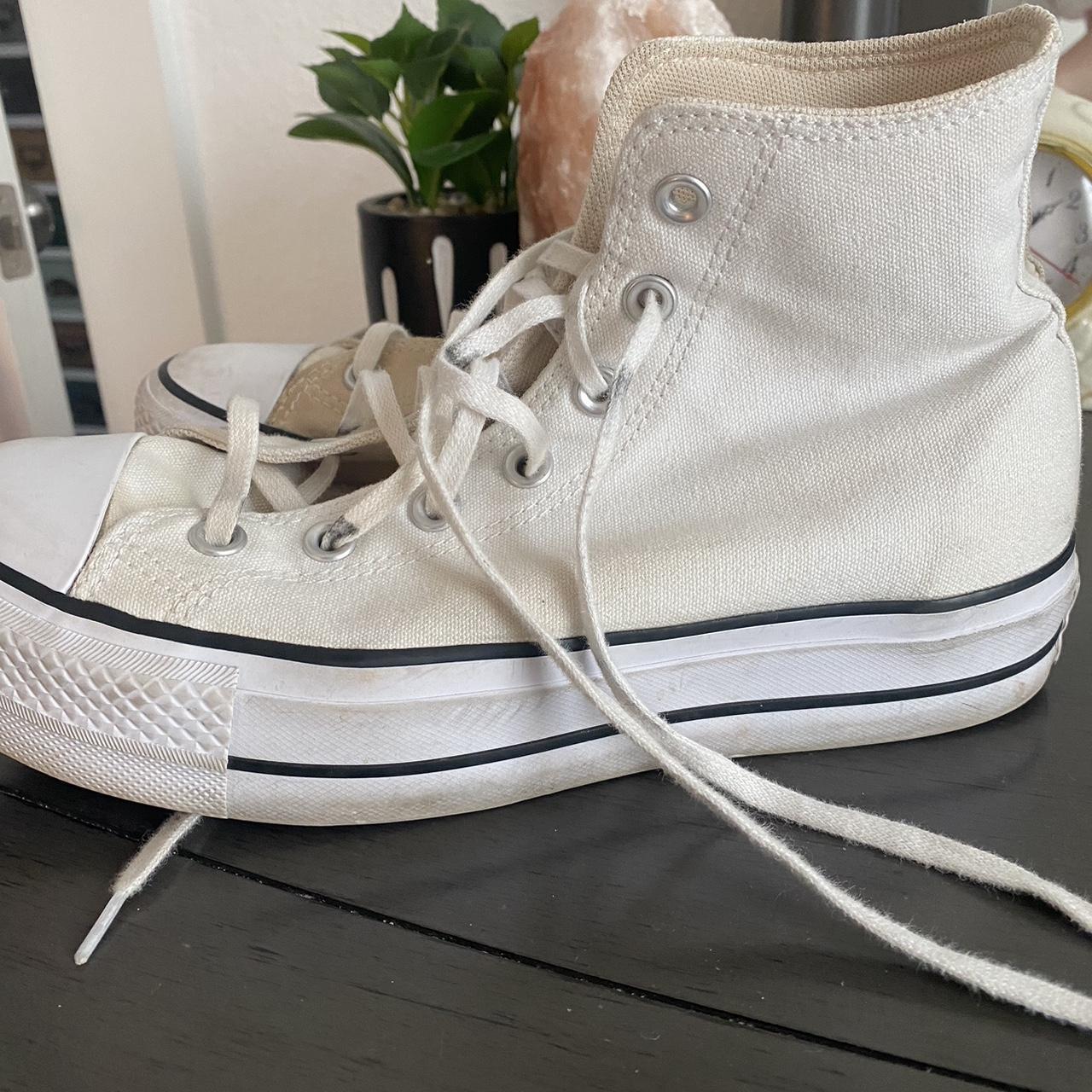 White High Top Platform converse, a little stained... - Depop
